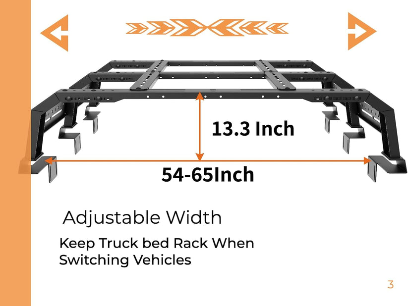 Adjustable Bed Rack Cargo Carrier Compatible with FULL SIZE& MID SIZE ...
